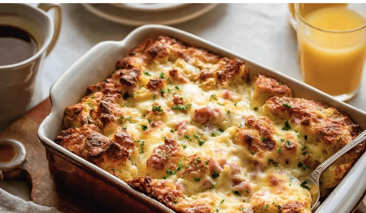 Overnight Ham and Swiss Cheese Strata – 5-Step Cozy Breakfast Recipe